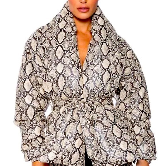 Jackets & Coats | Faux Leather Snake Puffer Coat Brown Multi | Poshmark